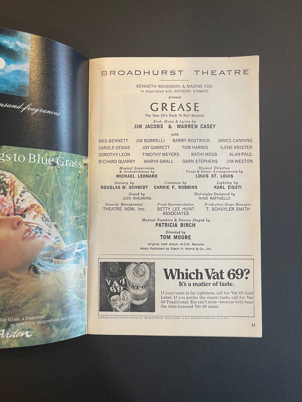 "Grease" Original Broadway Production Playbill (1972) - Broadway Design ...