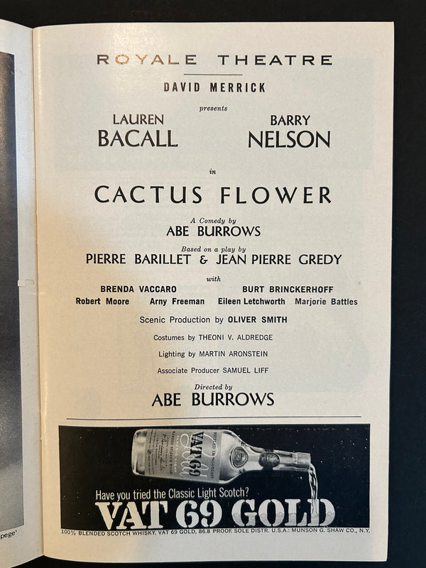 "Cactus Flower" Broadway Playbill starring Lauren Bacall & Barry Nelso ...