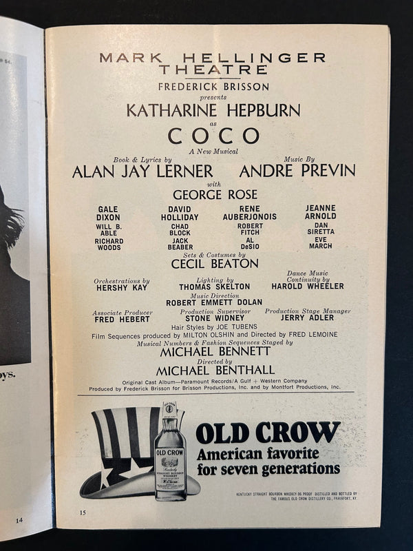 "Coco" Broadway Playbill (1970) starring Katherine Hepburn - Broadway ...
