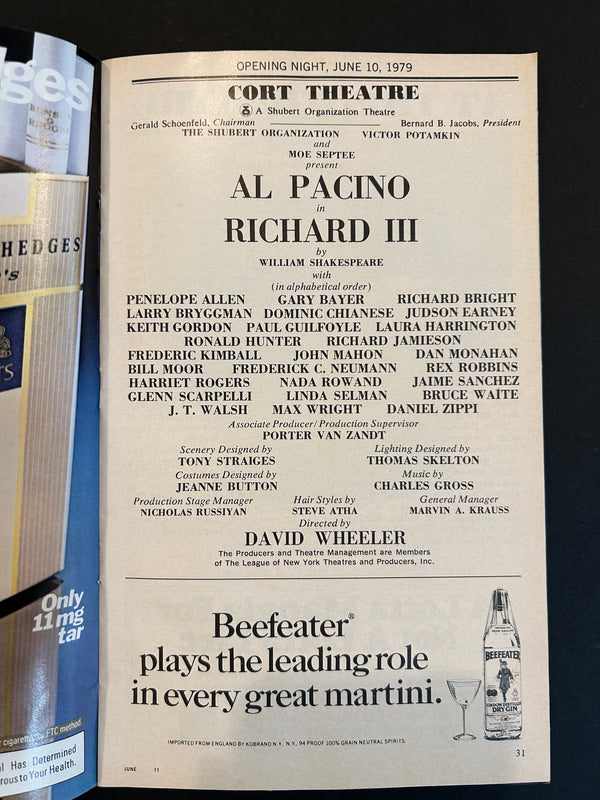 "Richard III" 1979 Original Broadway Production Playbill - Broadway ...