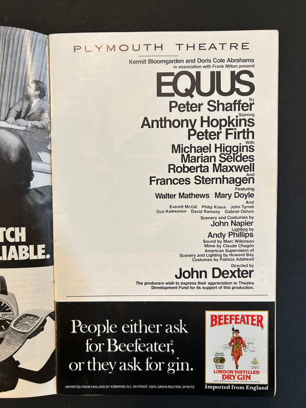 "EQUUS" Original Broadway Production Playbill - Broadway Design Exchange