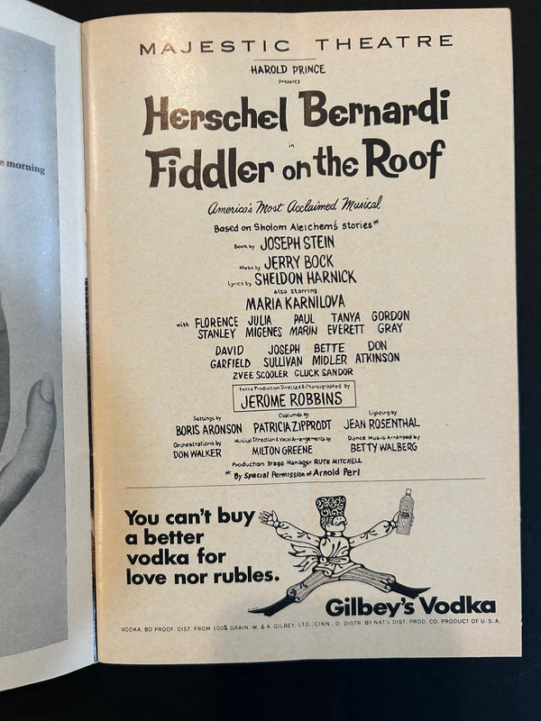 "Fiddler on the Roof" Original Broadway Production Playbill - Broadway ...